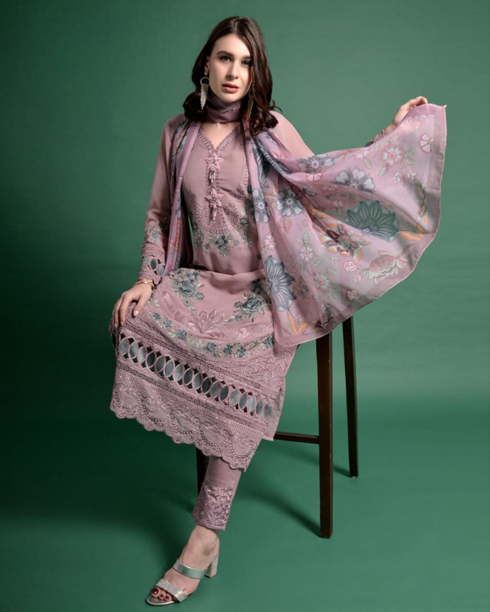 Purple Color Readymade Georgette Pakistani Salwar Suits with Pant & Du ...