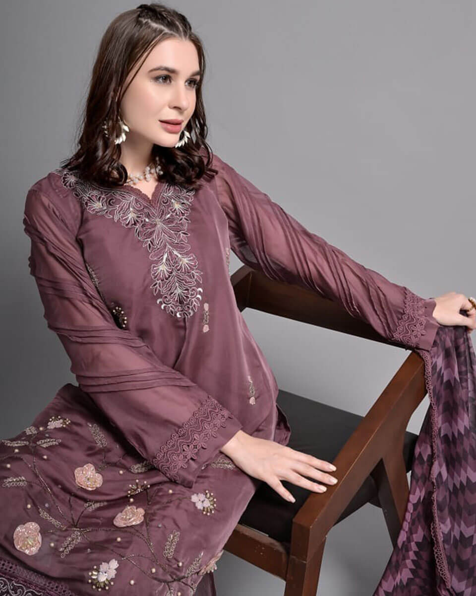 Dark Onion Color Party Wear Readymade Pakistani Salwar Suits with Pant ...