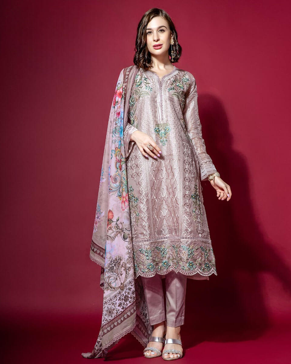 Light Onion Color Party Wear Readymade Pakistani Salwar Suits with Pan ...