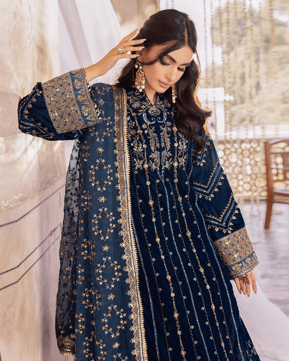 Peacock Blue Color Georgette Unstitched Pakistani Salwar Kameez Suit ...