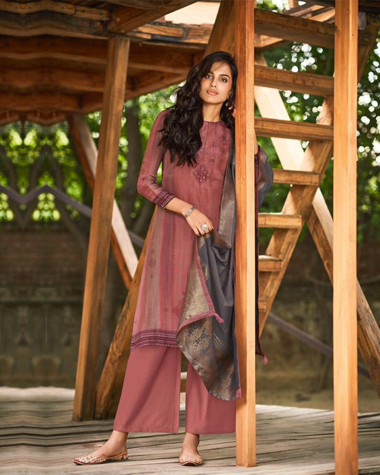 Rust Color Silk Digital Printed Winter Pakistani Suits – fashionnaari